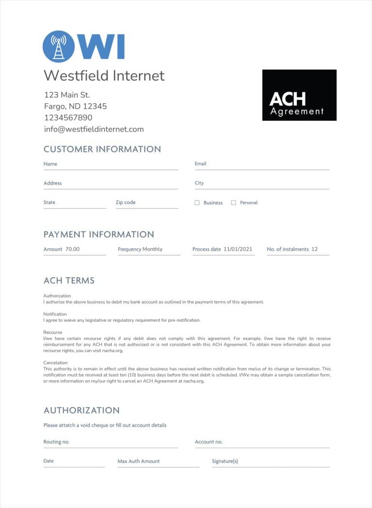 Free ACH Form Generator and Template - Rotessa